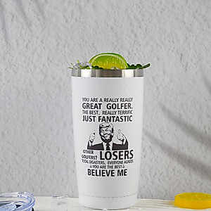 OOINQQ Golf Gifts for Men Unique, 20 OZ Trump Golf Tumbler Cup Stainless Steel Tumbler Mug with Straw,Lid and Keychain for Boyfriend Dad Husband Grandpa Golfers Father's Day