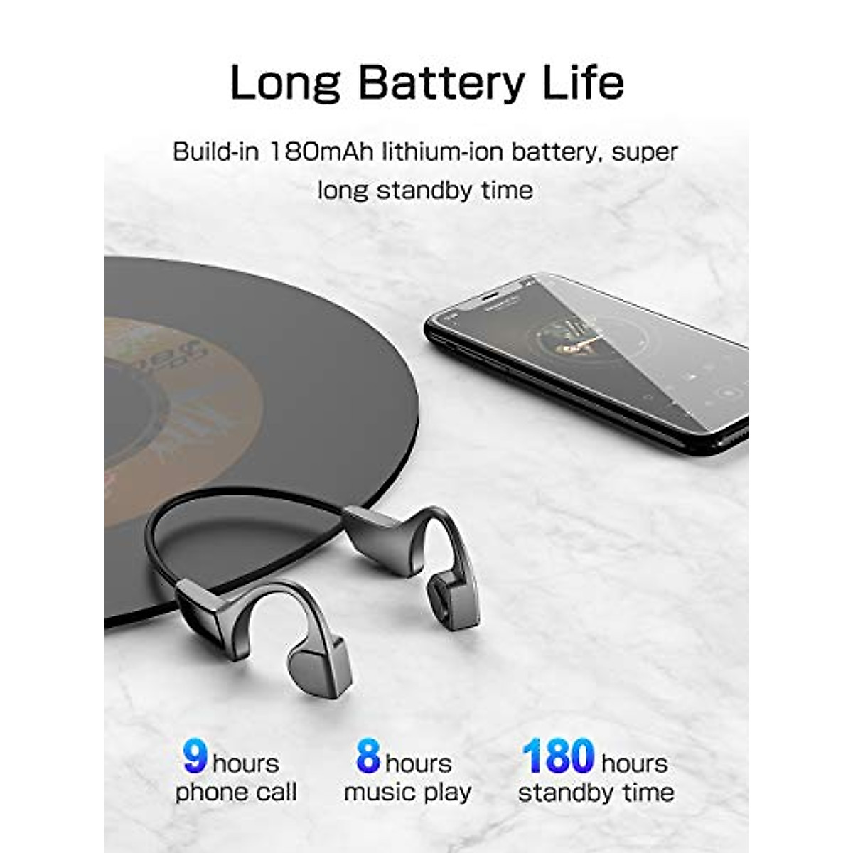 Bone Conduction Headphones, Bluetooth 5.0 with Mic, Open-Ear Wireless Bone Conduction, Lightweight Sweatproof Music Answer Phone Call Sports Headset for Running Hiking Driving Bicycling (Gray)