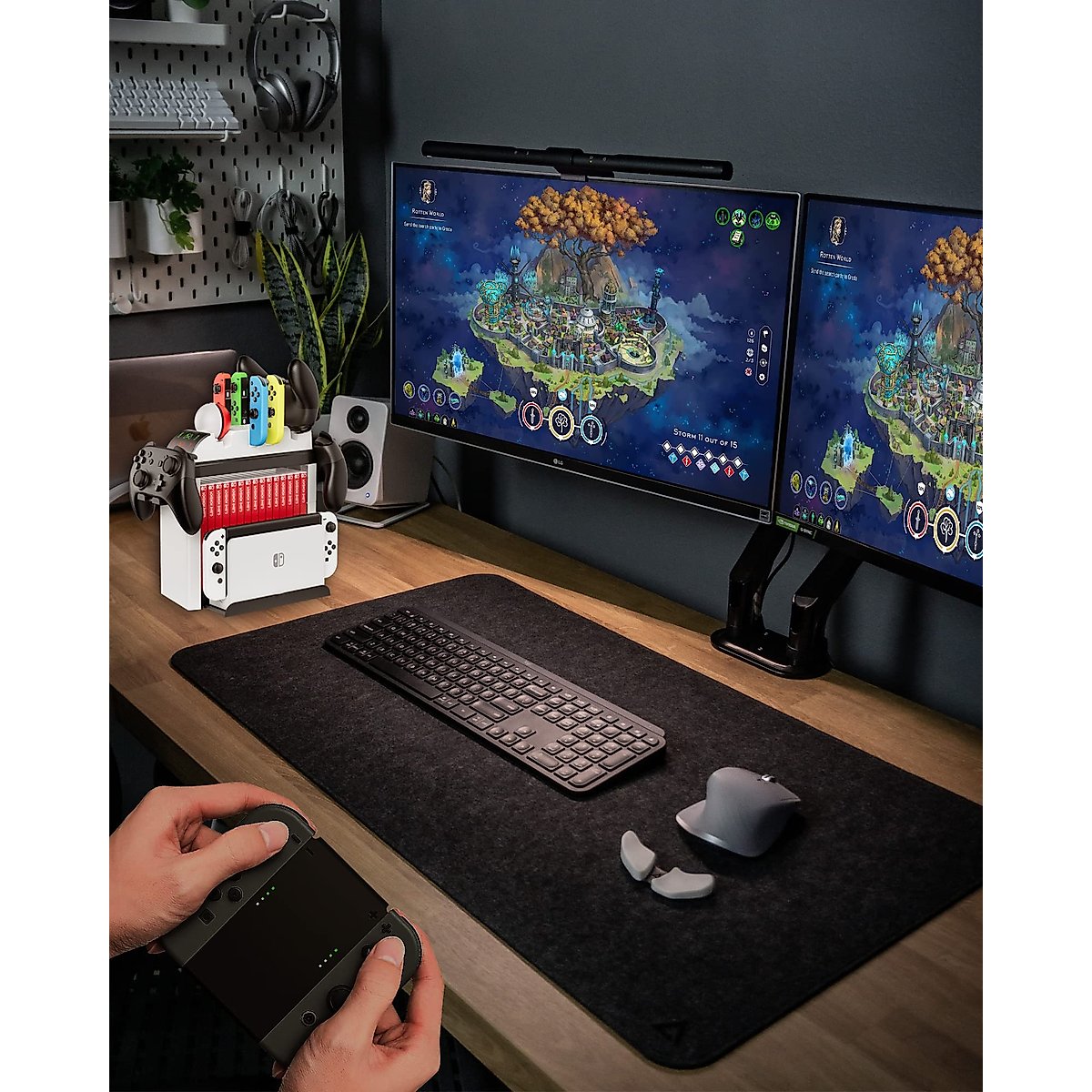 Switch Organizer with Controller Charging Station, ZAONOOL Charger Stand for Nintendo Switch & OLED Joycon, Pro Controller, Accessories Storage Tower for Games, TV Dock