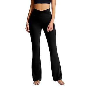 VICUR Women's Flare Yoga Pants V Crossover High Waisted Yoga Pants Non See Through Bootleg Yoga Leggings Black-XL
