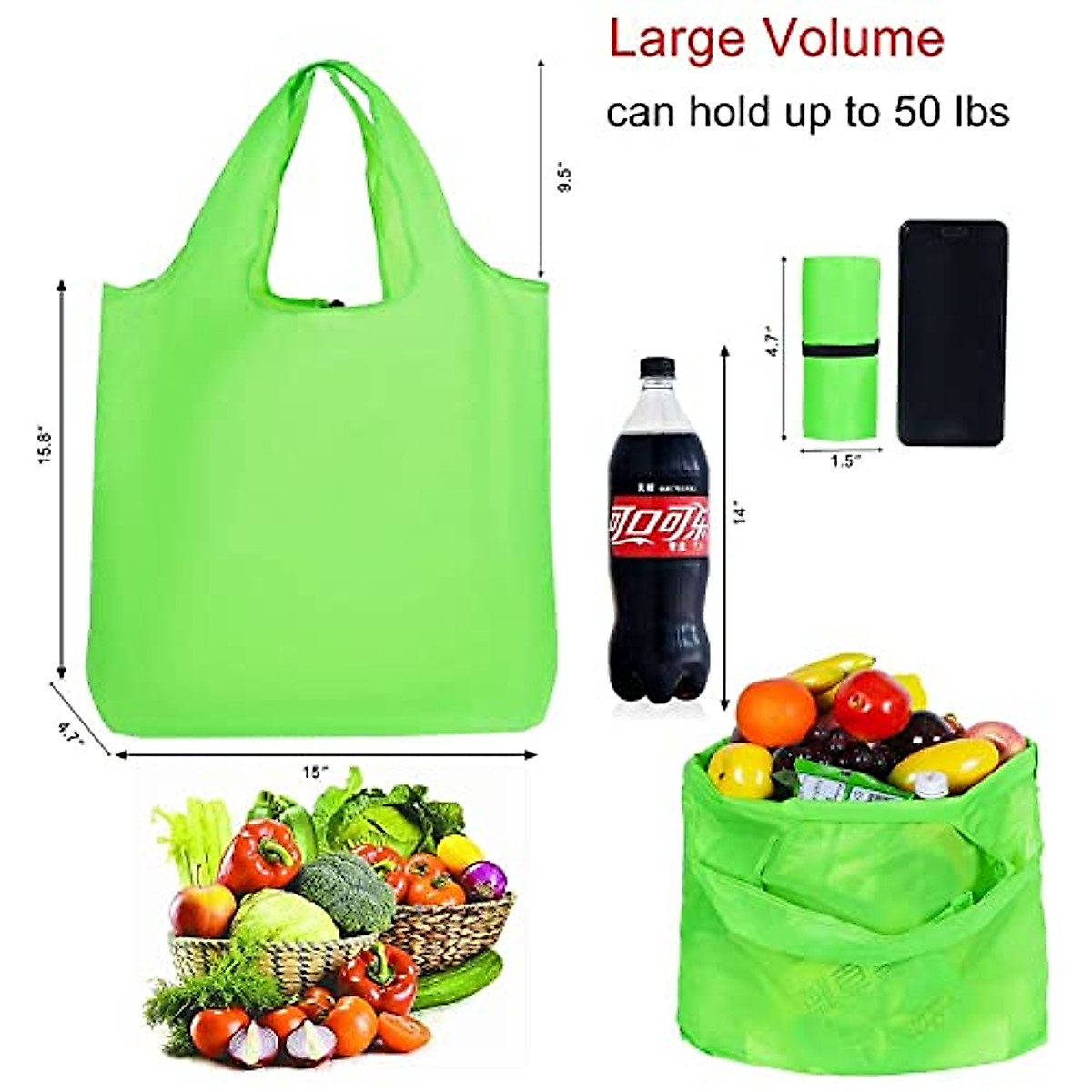 8 Pack Grocery Bags Reusable Foldable Shopping Bags X-Large 50LBS Groceries Bags Ripstop Machine Washable Sturdy Lightweight Polyester Fabric, Blue,red,yellow