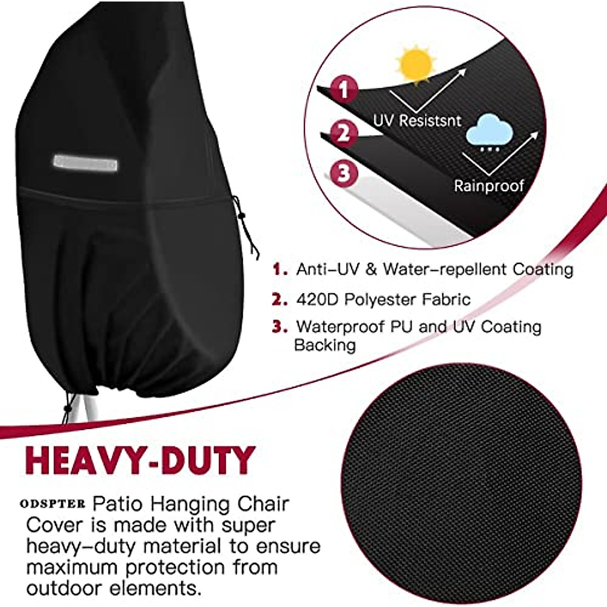 ODSPTER Patio Hanging Egg Chair Cover 420d Durable Lightweight Waterproof Egg Swing Chair Cover with Drawstring Garden Furniture Protector