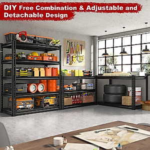 REIBII 72" H Garage Shelving 5-Tier Heavy Duty Storage Shelves 2000LBS Metal Storage Utility Rack for Commercial Warehouse Pantry Kitchen,Black,72" Hx 40" Wx18 D