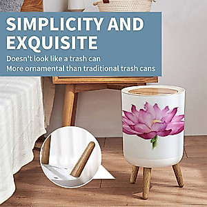 Press Cover Round Trash Bin with Legs Lotus flower in a full bloom watercolor Tender pink water lilly Push Top Trash Can with Lid Dog Proof Garbage Can Wastebasket for living room 7L/1.8 Gallon