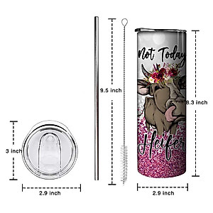 Homega Heifer Straight Tumbler Mug 20oz Cow Skinny Travel Mug Not Today Heifer Vacuum Insulated Coffee Cups Pink Double Wall Thermal Water Bottle for Car Travel Work Sport