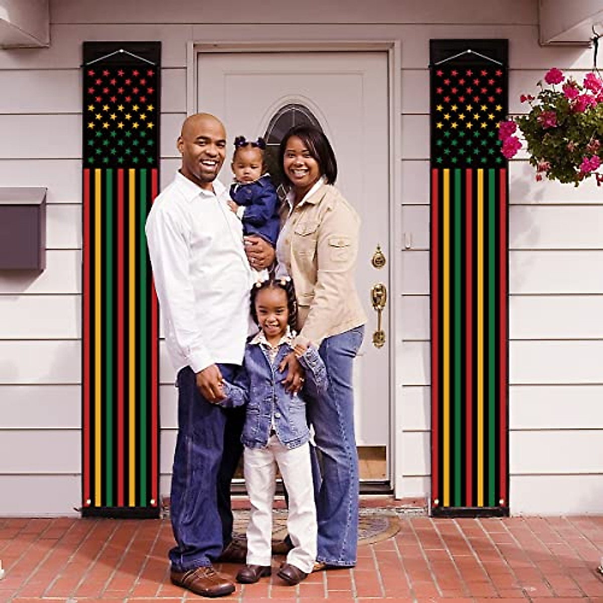 Pudodo Juneteenth Porch Banner Stars and Strips African American Independence Day Front Door Sign Wall Hanging Party Decoration