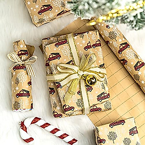 RUSPEPA Kraft Christmas Wrapping Paper Roll - Red Car Design for Holiday Gift Wrap - 17 Inches X 32.8 Feet