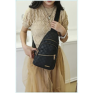 OANEXX Chest Sling Bag Women Crossbody Shoulder Sling Backpack Checkered Chest Fanny Daypack Adjustable (Black-1)