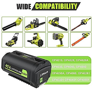 JYJZPB 6.0Ah 40V Battery for Ryobi 40V Battery Replacement OP4040 OP4026 OP4030 OP4050 OP4060A Compatible for Ryobi 40 Volt Cordless Tool Lithium ion Battery Packs