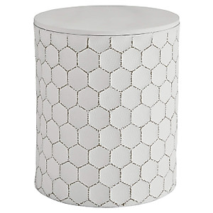 Signature Design by Ashley Polly Geometric Honeycomb Indoor Outdoor Accent Stool or Table, White