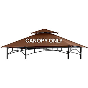 Grill Gazebo Replacement Canopy Roof, 5'x8' Outdoor BBQ Top, Double Tiered Shelter Cover Fit for Model L-GG001PST, L-GZ238PST (Brown)