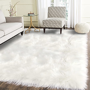 Latepis White Faux Fur Rug 8x10, Faux Fur Sheepskin Rug for Living Room, Fluffy Washable Fuzzy Carpet for Bedroom, Luxury Room Decor, Rectangle