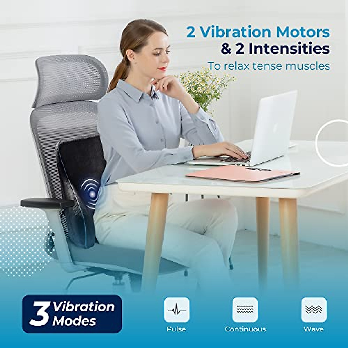 COMFIER Lumbar Support Pillow, Back Support Pillow,Back Massager for Back Pain,3 Massage Modes & 2 Heat Levels Memory Foam,Adjustable Straps Cushion for Car,Office Chair, Recliner