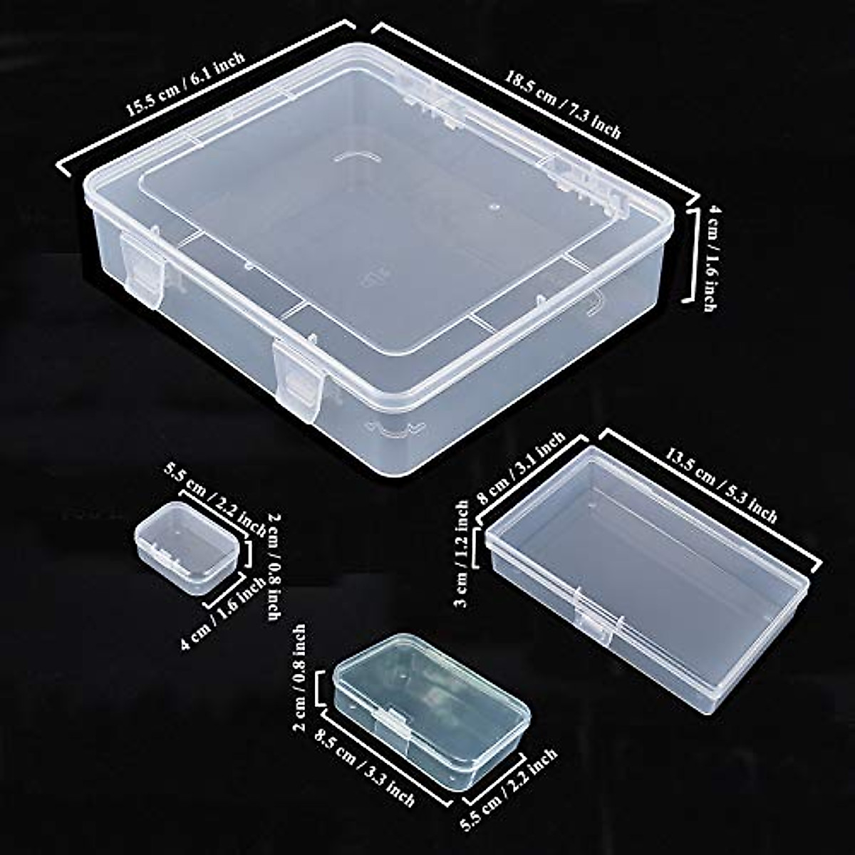 Goodma 7 Pieces Mixed Sizes Rectangular Empty Mini Clear Plastic Organizer Storage Box Containers with Hinged Lids for Small Items and Other Craft Projects