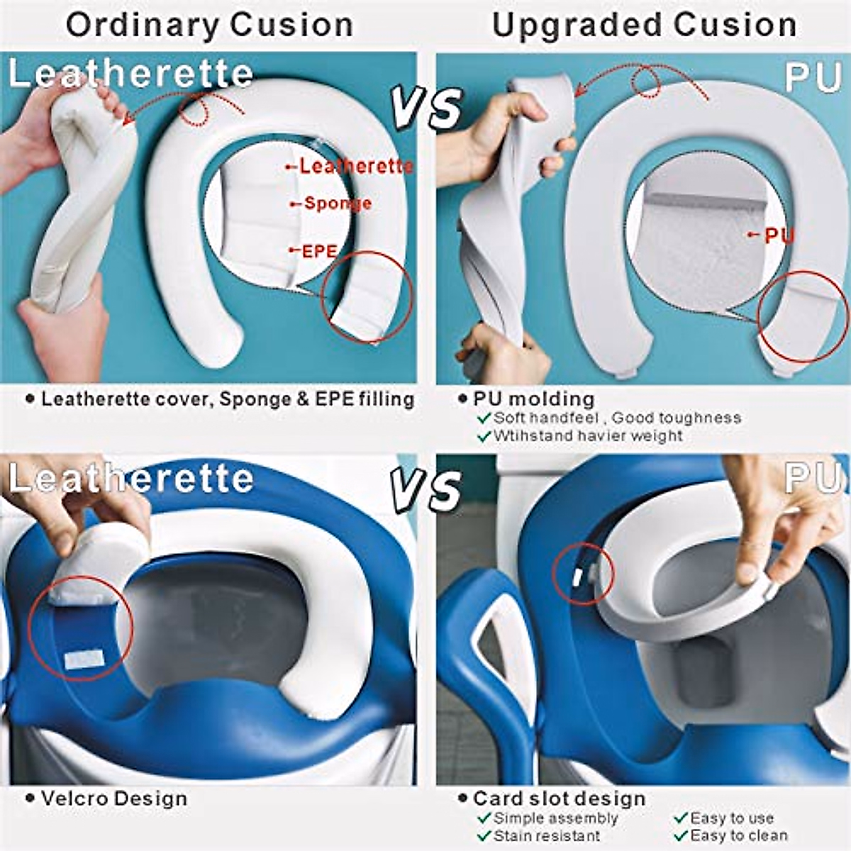 Potty Training Toilet Seat with Step Stool Ladder for Kids and Toddler, Sturdy Potty with Ladder for Boys and Girls by BlueSnail (Blue Upgrade PU Cushion)