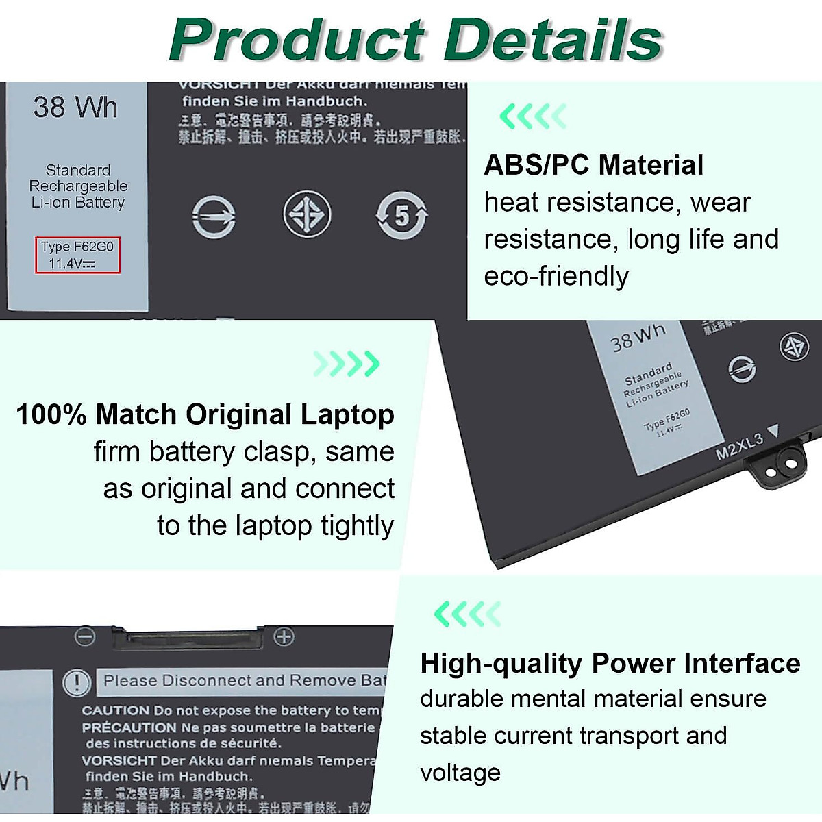 DMKAOLLK 38WH 39DY5 F62G0 Battery for Dell Inspiron 13 7000 i7373 7373 7386 2-in-1 7370 7380 5370 P83G P87G P91G P83G001 P83G002 P87G001 Vostro 13 5370 039DY5 0F62G0 RPJC3 0RPJC3 F62GO 11.4V