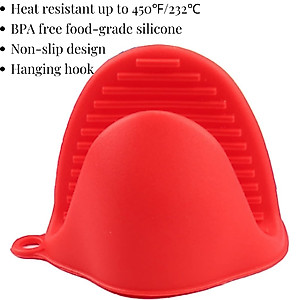 ThermalinX Silicone Oven Mitts - 2 Pieces Heat and Slip Resistant Kitchen Pinch Grips, Finger Protector Pot Holder Gloves for Kitchen, Frying, Cooking, Baking, BBQ (Red)