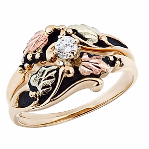 10k Yellow Gold Antiqued Diamond Black Hills Gold Engagement Wedding Ring Set Size 10