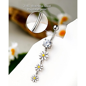 Melighting Dangle Belly Button Rings 14G Belly Rings Stainless Steel 316L Flower Belly Piercing Jewelry for Women Belly Piercing Navel Barbell Body Piercing Jewelry