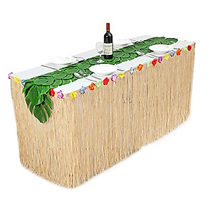 Hawaiian Luau Grass Table Skirt 9ft Luau Party Decorations Supplies for Tiki Bar Decorations, Moana Hawaiian Tropical Jungle Party Decorations Supplies