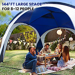 UNP Easy Beach Tent 12 X 12ft Pop Up Canopy UPF50+ Tent with Side Wall, Ground Pegs, and Stability Poles, Sun Shelter Rainproof, Waterproof for Camping Trips, Backyard Fun, Party Or Picnics(Blue)