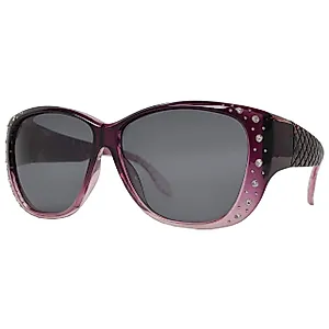 PZ - Polarized Sunglasses Wear to Cover Over Prescription Glasses UV Protection Rhinestones (Purple Fade + Polarized Grey)