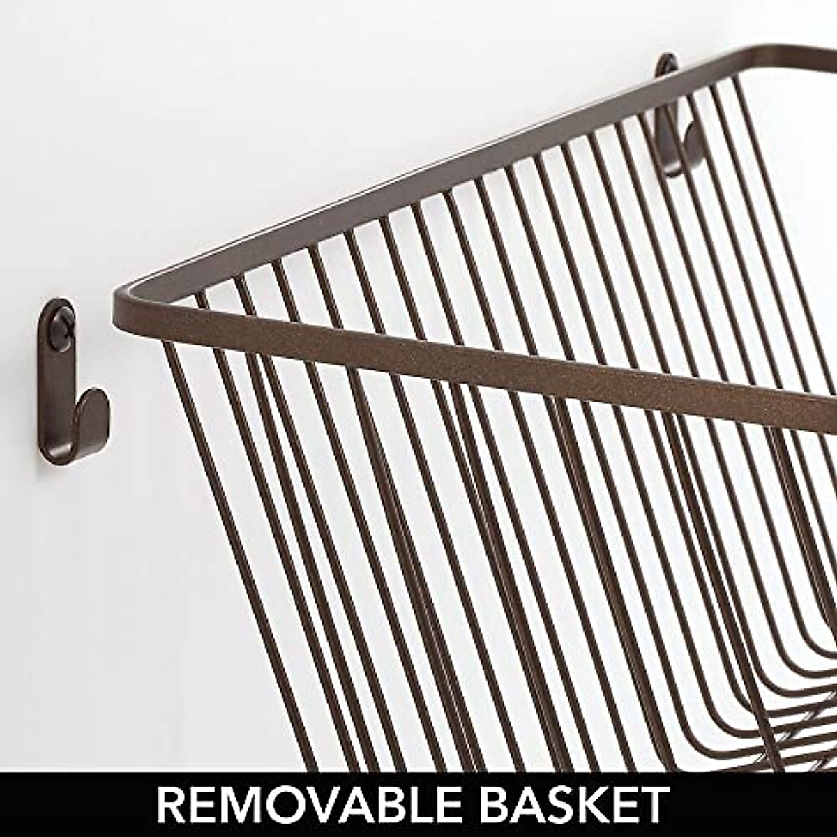mDesign Metal Wire Wall Mounted Storage Organizer Basket Bin for Kitchen, Bedroom, Bathroom - Mountable Hanging Organization in Pantry, Closet, and Cabinet - Unity Collection - Bronze