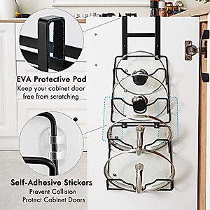 KES Pot Lid Organizer with Towel Rack for Cabinet Door, Lid Rack Holder for Pot Lids Storage Kitchen No Drill Metal Matte Black, KUR524-BK