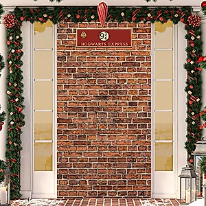 Brick Wall Backdrop Platform 9 and 3/4 King's Cross Station, Party Backdrop Door Curtains for Halloween Party, Christmas, Birthday Gifts, Outdoor and Indoor Photo Props Brick Wall Decoration, Yellow