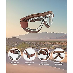 CRG Sports Motorcycle Goggle Aviator Pilot Style Cruiser Scooter Motocross Goggles for Men, Women, Adults