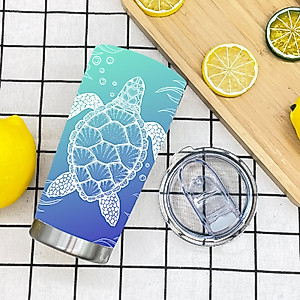 Cute Sea Turtle 20 oz Tumbler with Lid, Vacuum Insulated Tumblers Cup for Birthday Festival Gifts for Men Women