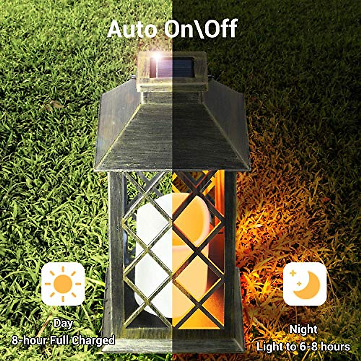 Solar Lanterns Outdoor Waterproof Decor - OxyLED 2 Pack 12 Inch Retro Lantern with Hanging Handle Flickering Flameless Candle Mission Lights for Garden Patio Yard Table Fence Porch