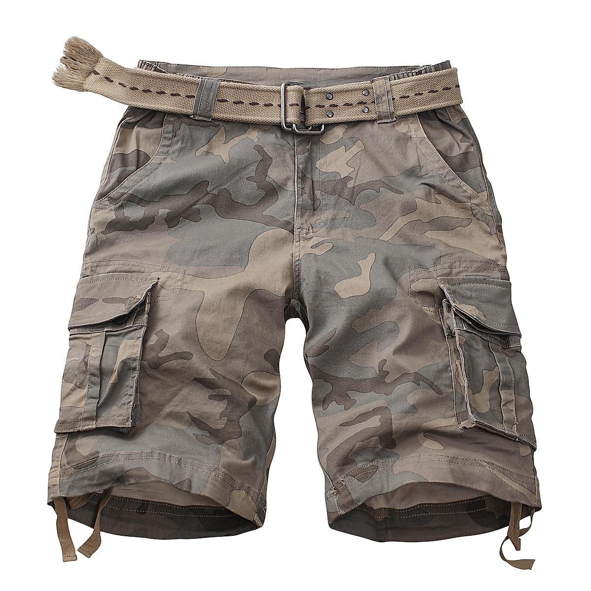 AKARMY Men's Casual Multi Pocket Outdoor Camouflage Shorts Twill Camo Cargo Shorts 8066 C34 Retro Camo(No Belt) 34