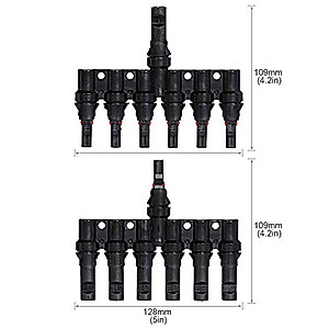 JJDD Carkio T Branch Connector,1 Pair Male Female 1 to 6 Solar Panel Cable Connectors Photovoltaic Connectors Adapter Compatible with Solar Panels -2 Pack