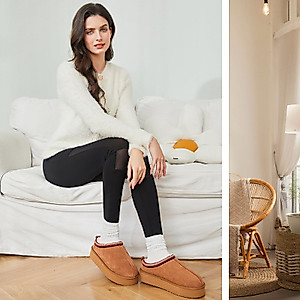 ZEXSAFETY Platform Slippers for Women Snow Winter Womens Slippers Fluffy House Slippers for Indoor and Outdoor Chestnut 8