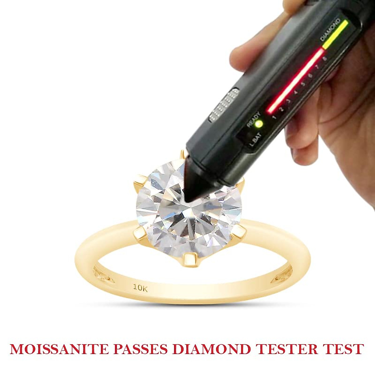 SAVEARTH DIAMONDS Solitaire Style, 2 Carat 8.5MM Round Cut Lab Created Moissanite Diamond Engagement Wedding Promise Ring For Women In 10K Solid Yellow Gold(VVS1 Clarity)-5.5