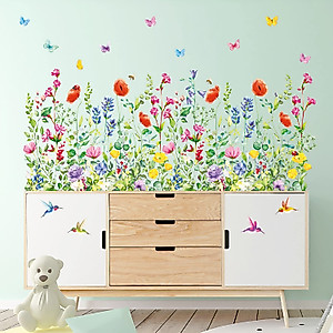 DECOWALL SG2-2114 Garden Flower Wall Stickers Birds Plants Floral Decals Removable for Nursery Bedroom Living Room Art Home Mural Decoration Decor