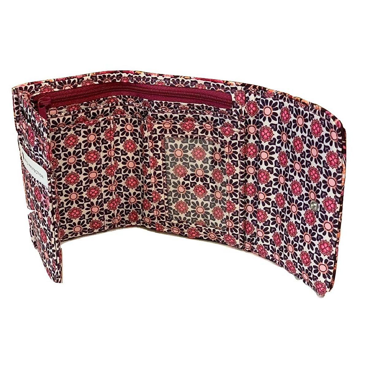 Vera Bradley Iconic RFID Riley Compact Wallet in Raspberry Medallion Performance Twill