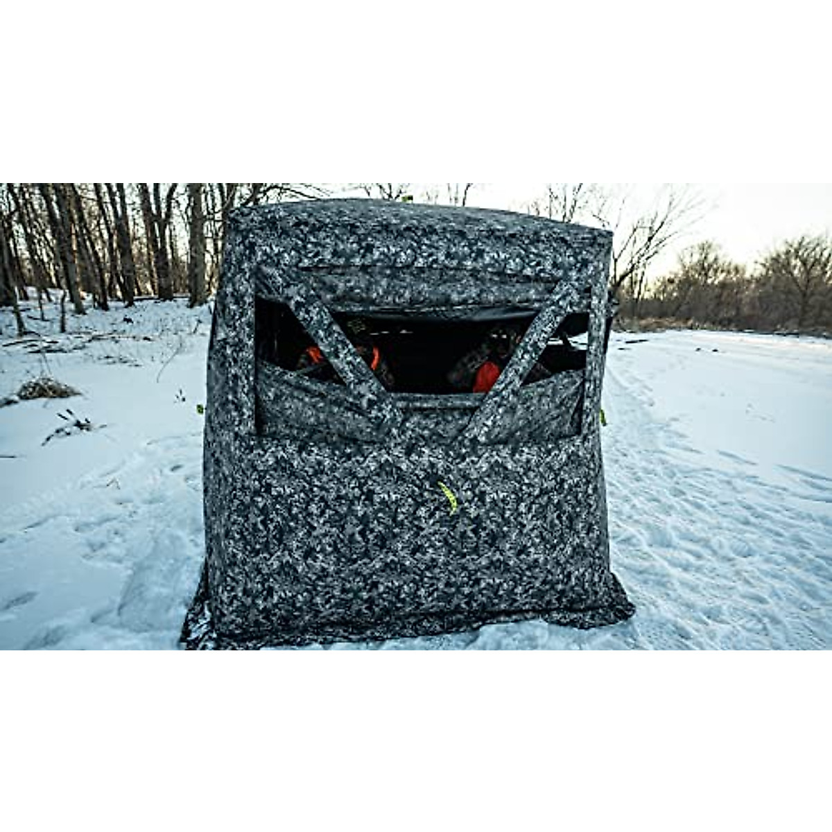 Hawk Mancave Archery Ground Blind, 4 Panoramic Windows, See-Through Mesh, Black Out Background, Water Resistant (HWK-FDGB)