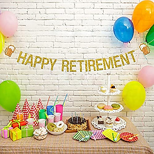 Happy Retirement Banner, Gold Gliter Retirement Theme Party Decorations, I'm Retired | Farewell Party, Finally Retiring Party Banner Decors Supplies