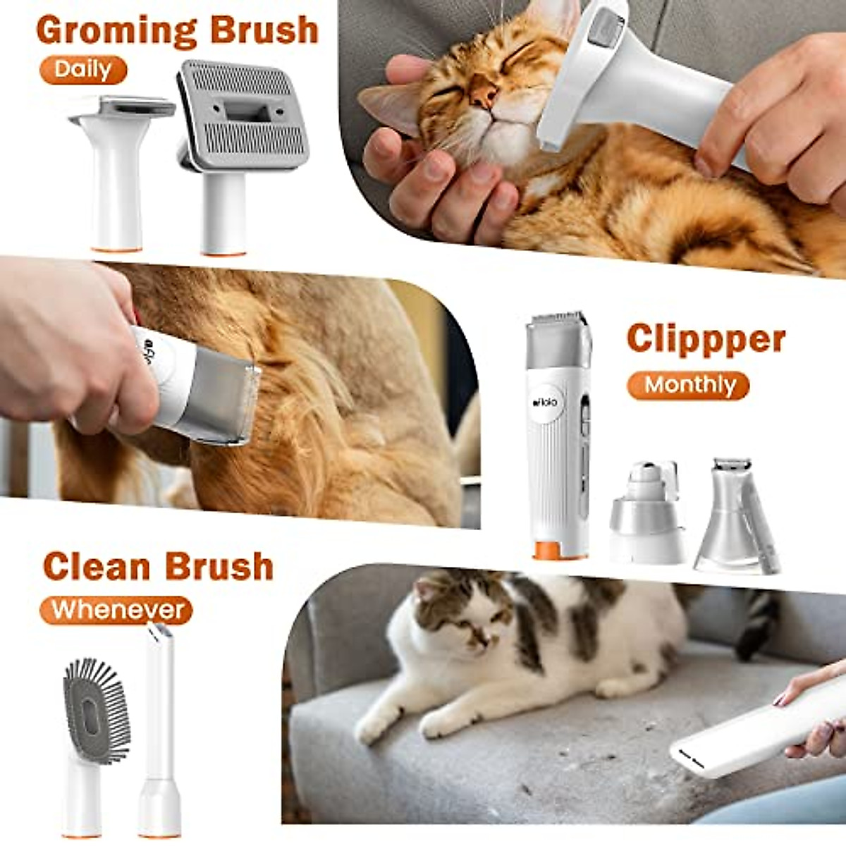 Afloia Dog Grooming Kit, Pet Grooming Vacuum & Dog Clippers Nail Trimmer Grinder & Dog Brush for Shedding with 7 Pet Grooming Tools, Low Noise Dog Hair Remover Pet Grooming Supplies