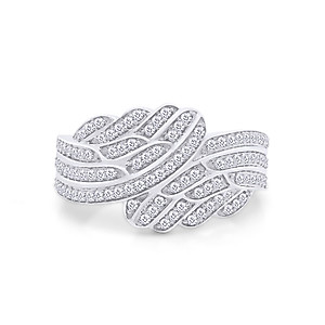 White Cubic Zirconia Double Angel Wing Promise Ring 14k White Gold Over Sterling Silver (0.9 Cttw)