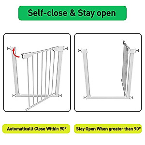 ALLAIBB Walk Through Baby Gate Auto Close Tension White Metal Child Pet Safety Gates with Pressure Mount for Stairs,Doorways and kitchen (White, 57.09"-59.84")