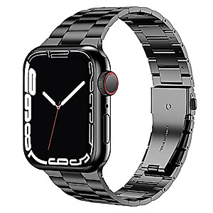 iiteeology Compatible with Apple Watch Band 42mm 44mm 45mm 49mm, Upgraded Solid Business Stainless Steel Band for Apple iWatch Ultra SE Series 8 7 6 5 4, Black