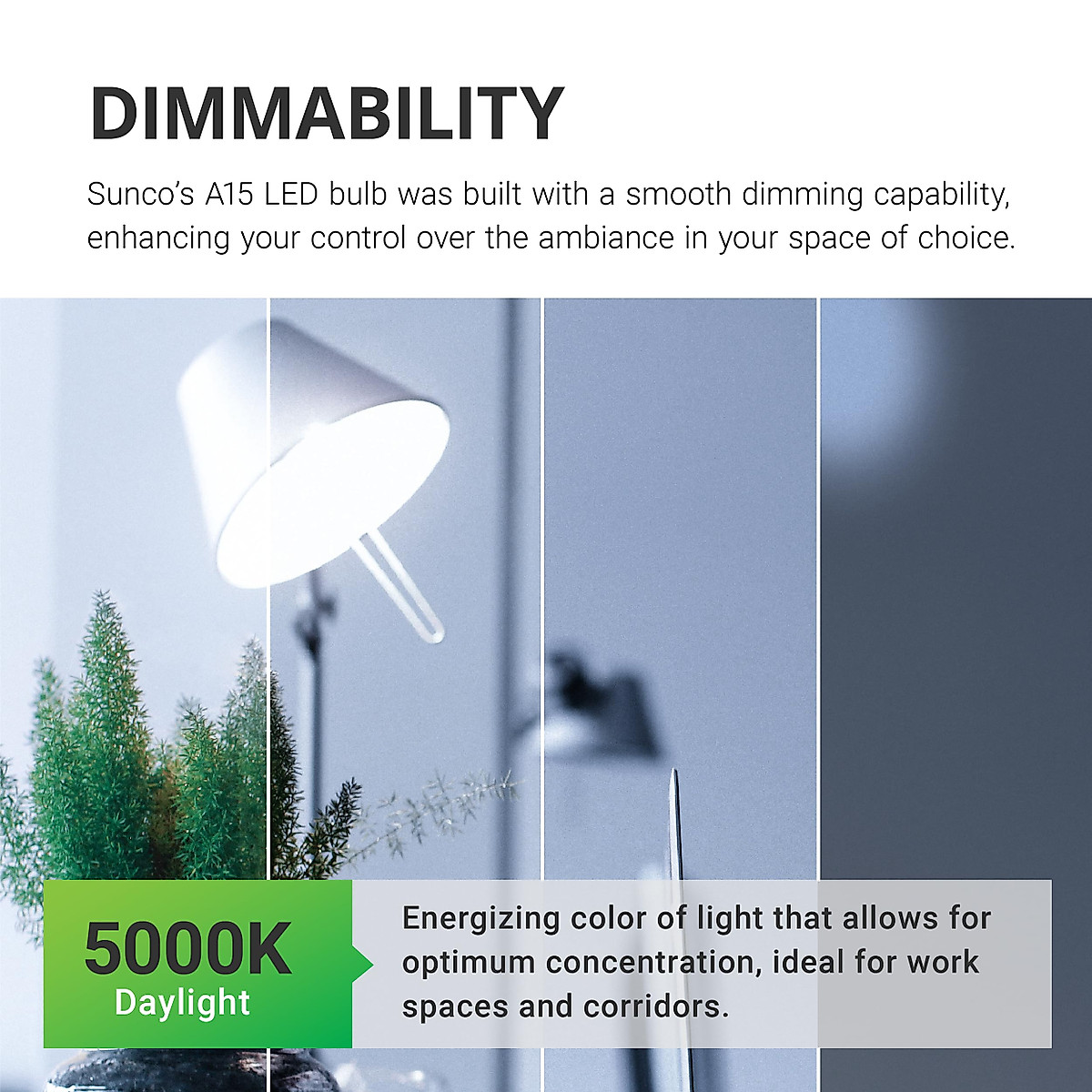 Sunco 10 Pack A15 LED Ceiling Fan Candelabra Light Bulbs E26 Medium Base CRI92 5000K Daylight 8W Equivalent 60W, 800 Lumens, Dimmable Waterproof Super Bright Appliance Indoor Outdoor UL