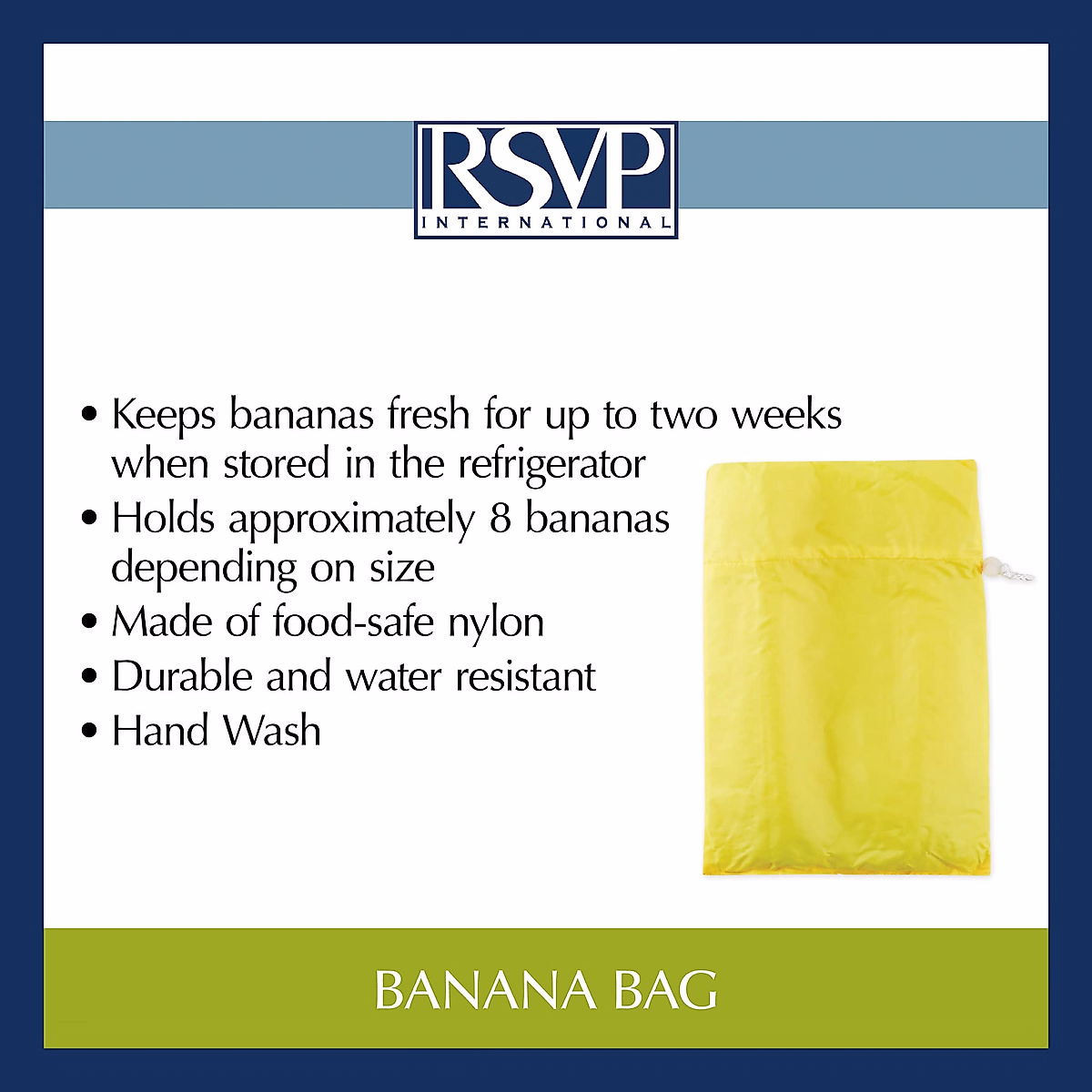 RSVP International Food Safe Nylon Banana Freshness Storage Bag, 11.5x13.75", Yellow
