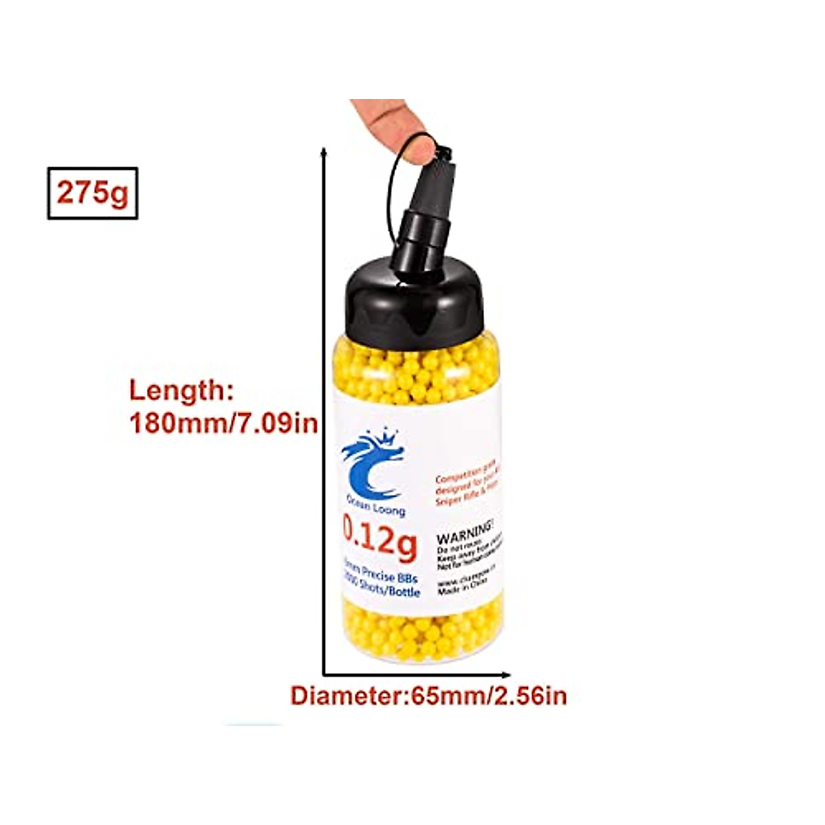 Ocean Loong Airsoft BBS 0.12g 6mm 2000 Rounds with an resealable Plastic Bottle& an Easy-Pour spout,Yellow Airsoft pellets