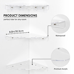OAPRIRE Corner Shelf Wall Mounted Set of 3, Easy-to-Assemble Corner Floating Shelves Organizer with Adhesive, Acrylic Corner Wall Shelf for Living Room Bedroom Bathroom Kitchen (Clear)
