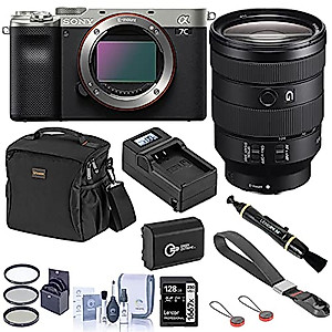 Sony Alpha 7C Mirrorless Digital Camera, Silver with FE 24-105mm f/4 G OSS E-Mount Lens Bundle with Bag, 128GB SD Card, Wrist Strap, Extra Battery, Charger, Filter Kit and Accessories