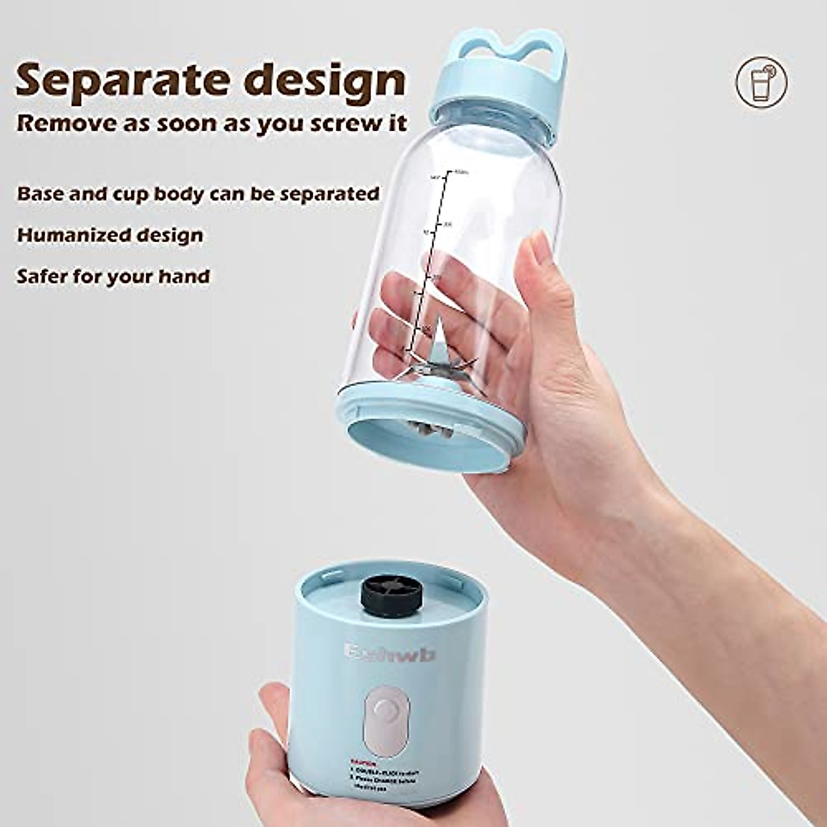 Eshwb Portable Blender,Personal Blender for Shakes and Smoothies, Mini Blender USB Rechargeable with 6 Blades, Handheld Blender for Sports Travel and Outdoors (Blue)